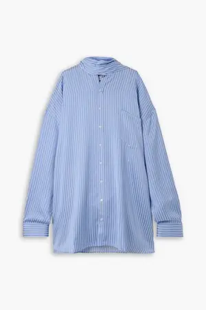 Marie Adam-Leenaerdt Oversized Pussybow Pinstriped Satin Shirt - Light Blue
