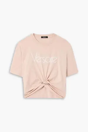 Versace Twisted Embroidered Cottonjersey Tshirt - Beige