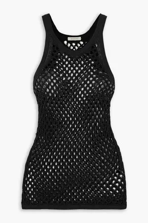 DIOTIMA Trinity Marina Beadembellished Crocheted Cottonblend Tank - Black