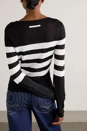 JEAN PAUL GAULTIER Marinière Embroidered Striped Mesh Top