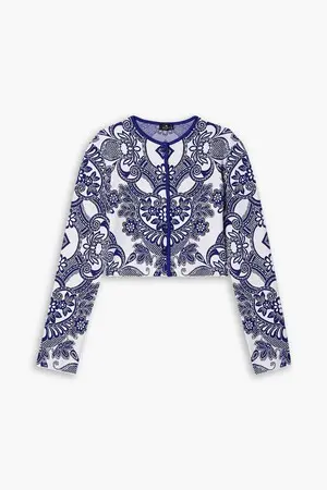 Etro Cropped Jacquard-knit Cardigan - Indigo