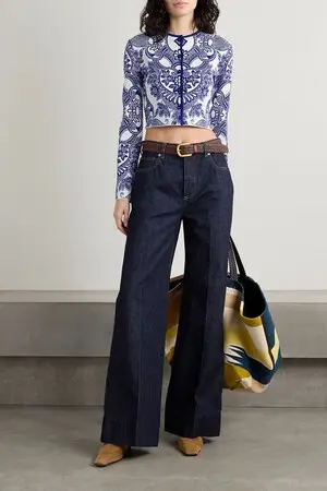 Etro Cropped Jacquard-knit Cardigan - Indigo