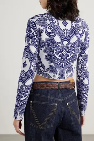 Etro Cropped Jacquard-knit Cardigan - Indigo