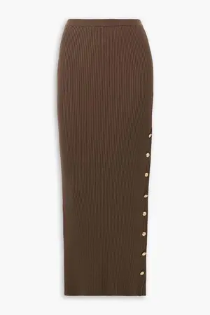 BLAZÉ MILANO Alegria Ribbed Silk And Cottonblend Maxi Skirt - Brown