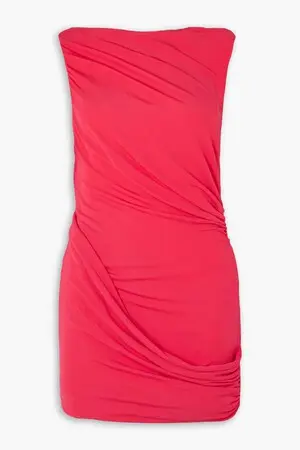 Christopher Esber Diya Openback Asymmetric Draped Jersey Mini Dress - Papaya