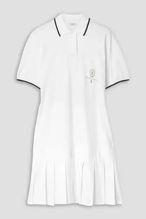 Brunello Cucinelli Tennis Pleated Embroidered Cottonjersey Mini Dress - White