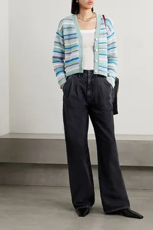 THE ELDER STATESMAN Striped Cashmere-blend Cardigan