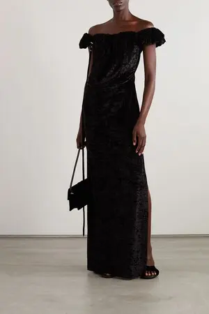 Jacquemus Off-the-shoulder Embellished Stretch-velour Gown - Black