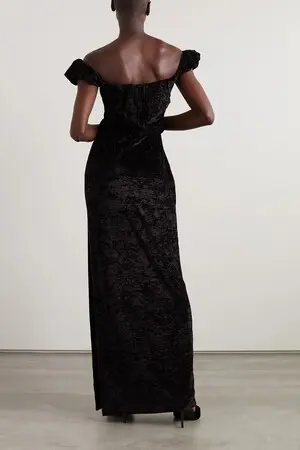 Jacquemus Off-the-shoulder Embellished Stretch-velour Gown - Black