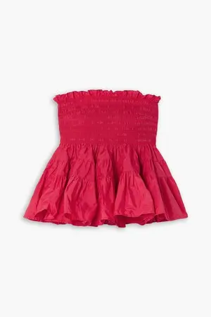MOLLY GODDARD Mia Strapless Shirred Ruffled Taffeta Top - Fuchsia