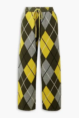 THE ELDER STATESMAN Argyle Cashmere Jacquard Track Pants - Army Green