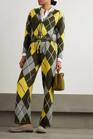 THE ELDER STATESMAN Argyle Cashmere Jacquard Track Pants