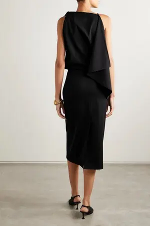Proenza Schouler Elena Draped Asymmetric Wool-blend Gabardine Midi Dress - Black
