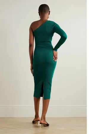 Victoria Beckham One-shoulder Metallic Stretch-knit Midi Dress - Emerald