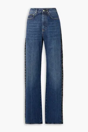 Stella McCartney Lacetrimmed Highrise Straightleg Jeans - Mid Denim
