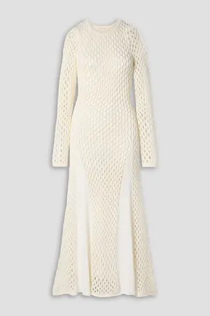 DIOTIMA Anansi Paneled Crocheted And Stretchknit Maxi Dress - Ivory