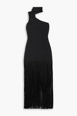 TALLER MARMO Atlanta Asymmetric Oneshoulder Fringed Crepe Gown - Black