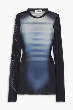 JEAN PAUL GAULTIER Trompe L'oeil Printed Mesh Top - Navy
