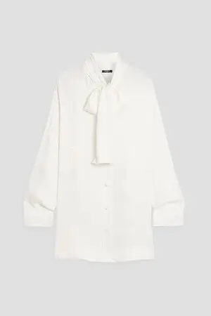 Balmain Pussybow Satinjacquard Blouse - White