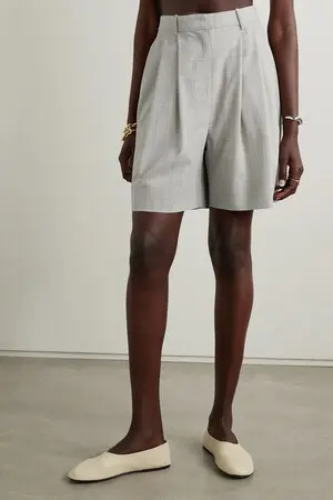 SALON 1884 Lenka Pleated Checked Wool Shorts