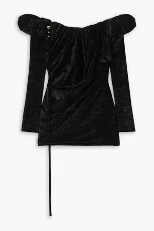 Jacquemus Offtheshoulder Embellished Stretchvelour Mini Dress - Black