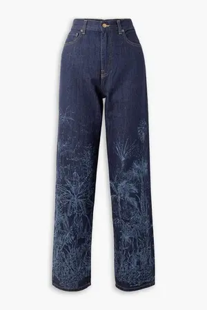 Alanui Jungle Toile De Jouy Printed Highrise Straightleg Jeans - Dark Denim