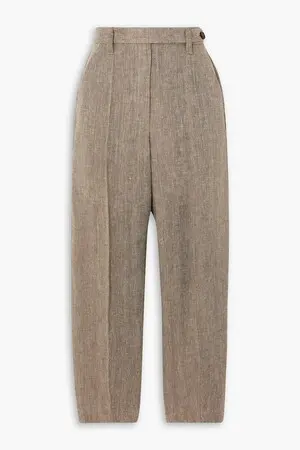 Brunello Cucinelli Herringbone Linen Tapered Pants - Brown