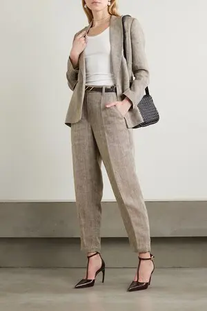 Brunello Cucinelli Herringbone Linen Tapered Pants