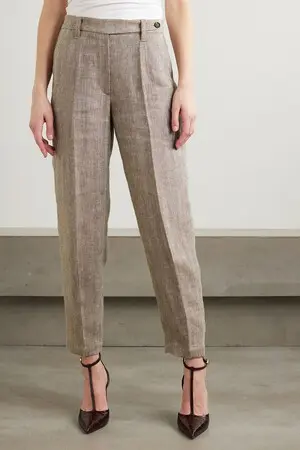 Brunello Cucinelli Herringbone Linen Tapered Pants