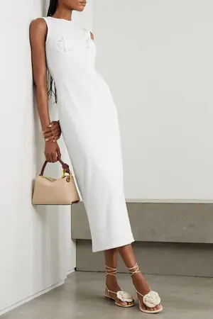 Magda Butrym Crochet-trimmed Ribbed Cotton-blend Jersey Midi Dress - White