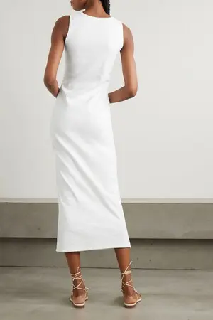Magda Butrym Crochet-trimmed Ribbed Cotton-blend Jersey Midi Dress - White