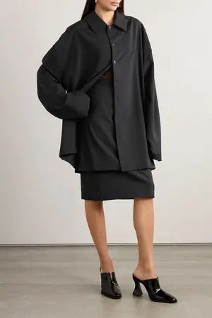 Marie Adam-Leenaerdt Cape-effect Wool-blend Midi Shirt Dress