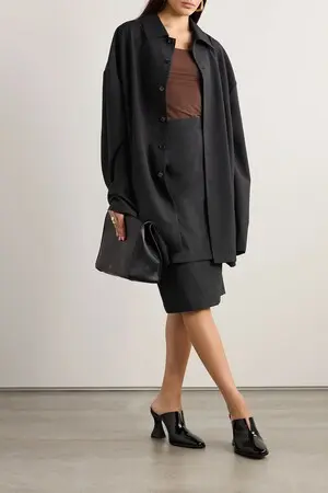 Marie Adam-Leenaerdt Cape-effect Wool-blend Midi Shirt Dress