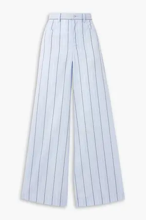 Marni Embroidered Striped Cotton Wideleg Pants - Sky Blue