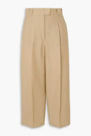 Max Mara Efedra Leathertrimmed Crepe Wideleg Pants - Beige