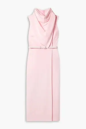 Adam Lippes Belted Draped Silkcrepe Midi Dress - Baby Pink