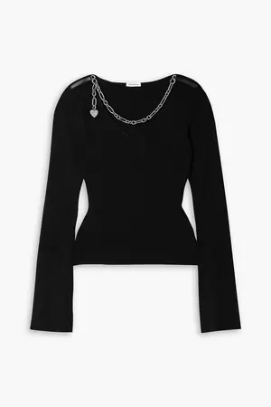 Acne Studios Chainembellished Leathertrimmed Ribbedknit Sweater - Black
