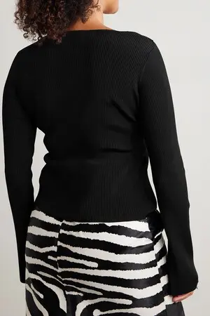 Acne Studios Chainembellished Leathertrimmed Ribbedknit Sweater