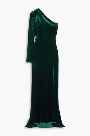 Galvan Rosie Onesleeve Stretchvelvet Gown - Dark Green