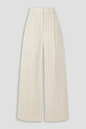 Max Mara Giuliva Pinstriped Linen And Cottonblend Wideleg Pants - Ivory