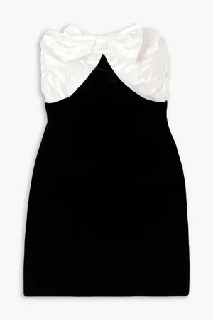 Alessandra Rich Strapless Bowembellished Duchessesatin And Velvet Mini Dress - Black
