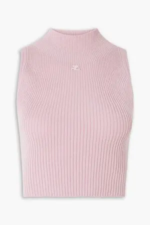 COURREGES Cropped Appliquéd Ribbed Cotton And Merino Woolblend Tank - Baby Pink