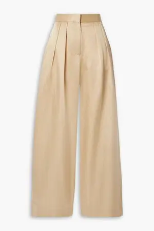 Adam Lippes Pleated Duchessesatin Wideleg Pants - Beige