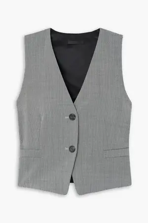 Helmut Lang Cutout Satinpaneled Herringbone Tweed Vest - Gray