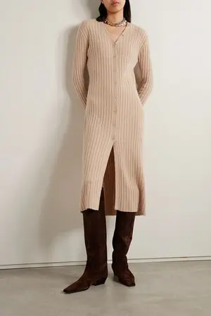 THE ELDER STATESMAN Ribbed Cashmere Midi Dress