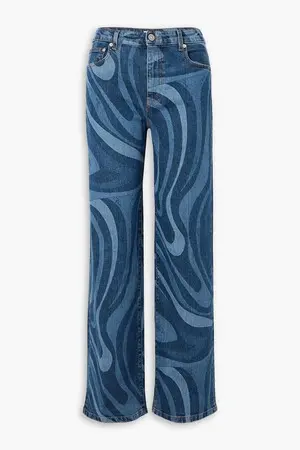 Emilio Pucci Printed Highrise Straightleg Jeans - Mid Denim