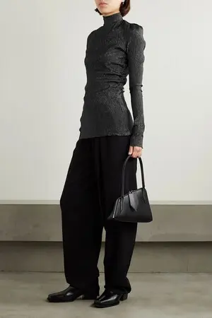 PETAR PETROV Treasure Metallic Silk-blend Turtleneck Top