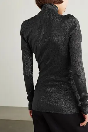 PETAR PETROV Treasure Metallic Silk-blend Turtleneck Top