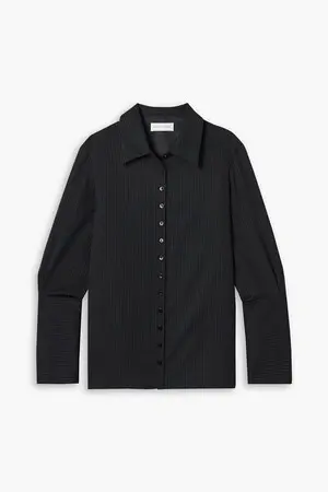 Veronica De Piante Livia Pinstriped Wool Shirt - Midnight Blue