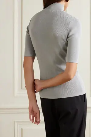 Max Mara Leisure Peter Metallic Ribbedknit Turtleneck Top
